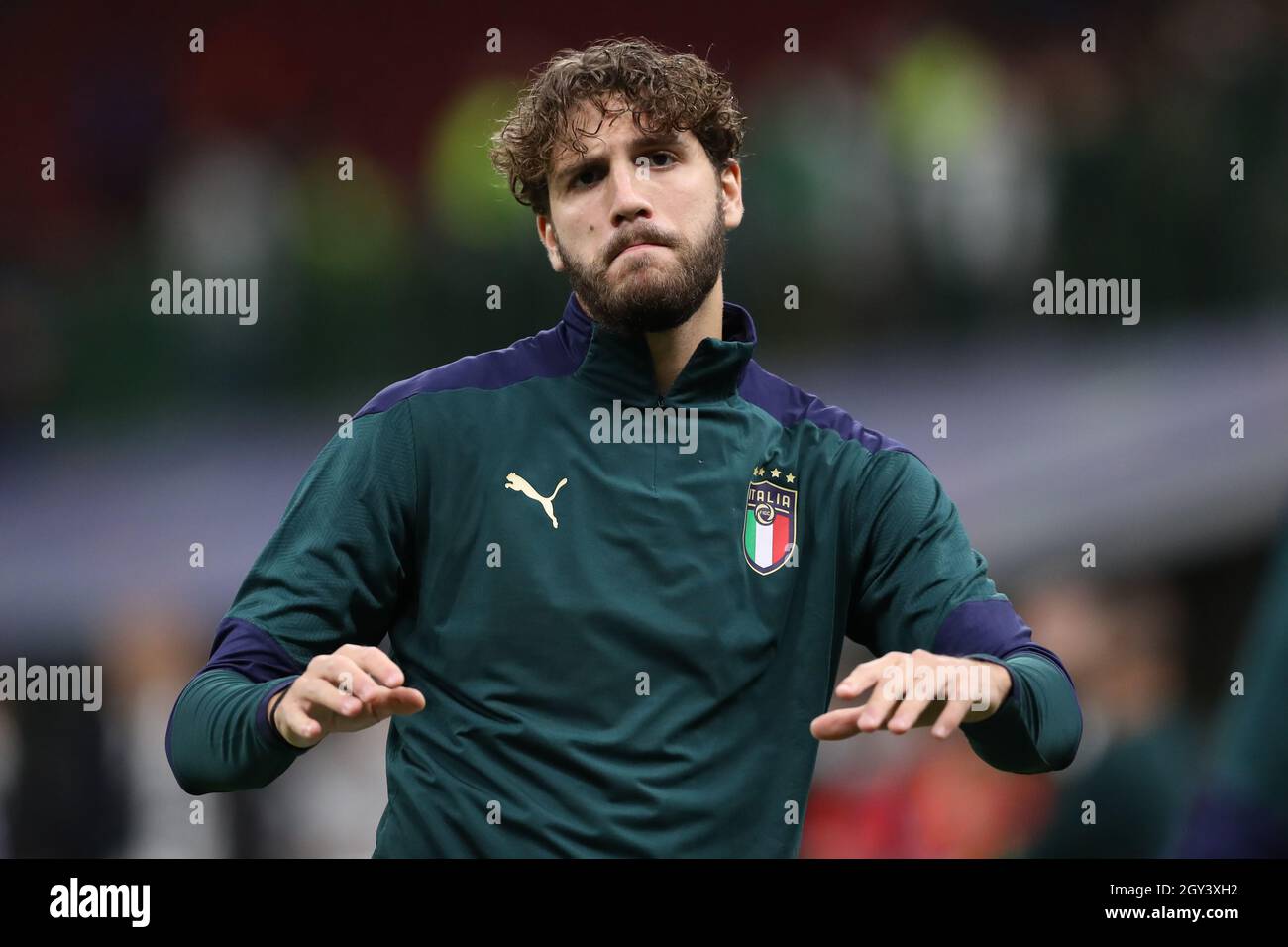 Milan, Italy, 6th October 2021. Manuel Locatelli of Italy reacts during ...