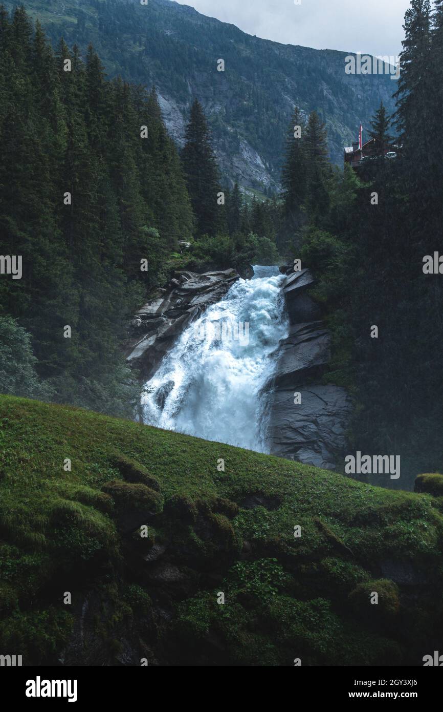 Big waterfall in the austrian alps Stock Photo - Alamy
