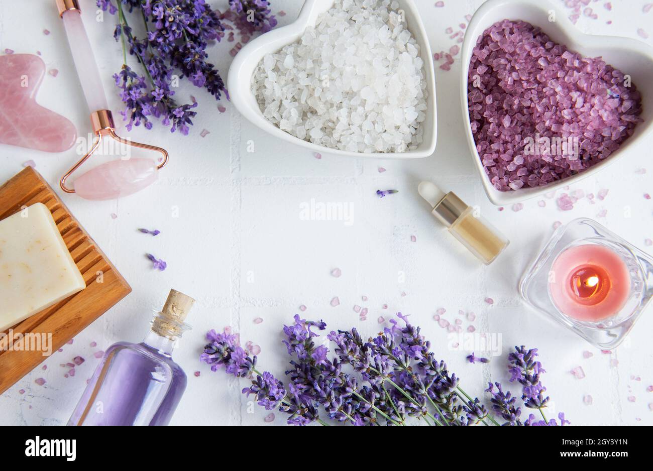 Lavender spa. Essential oils, sea salt and handmade soap. Natural herb ...