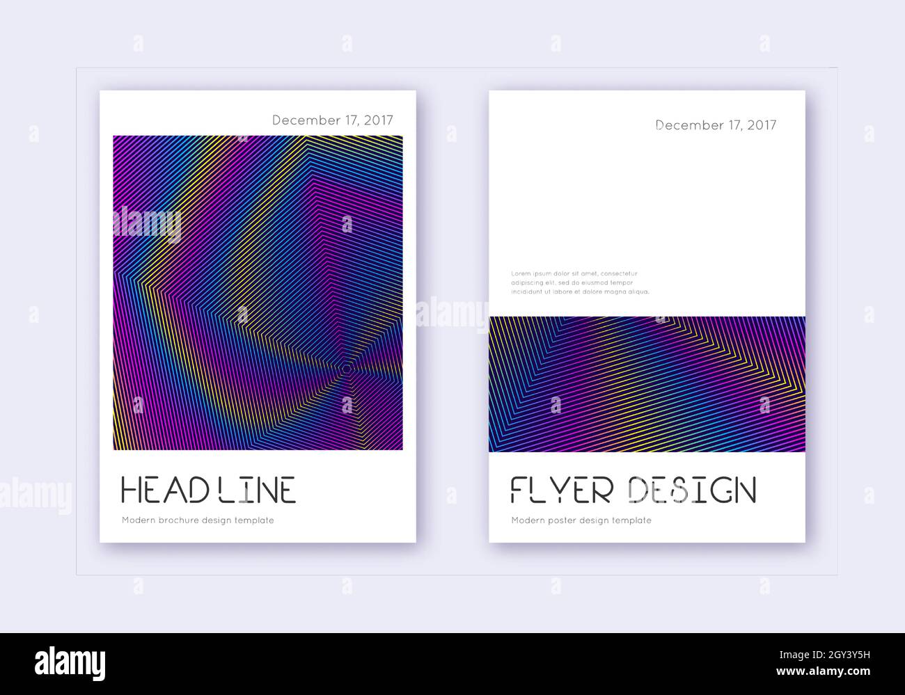 Minimal cover design template set. Rainbow abstract lines on dark blue ...