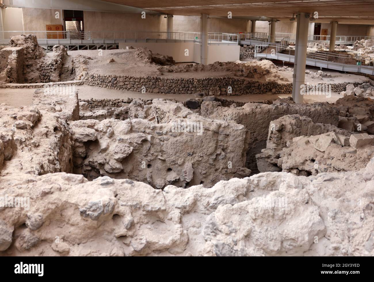 Santorini, Greece - July 01, 2021: Akrotiri, excavation site of a ...