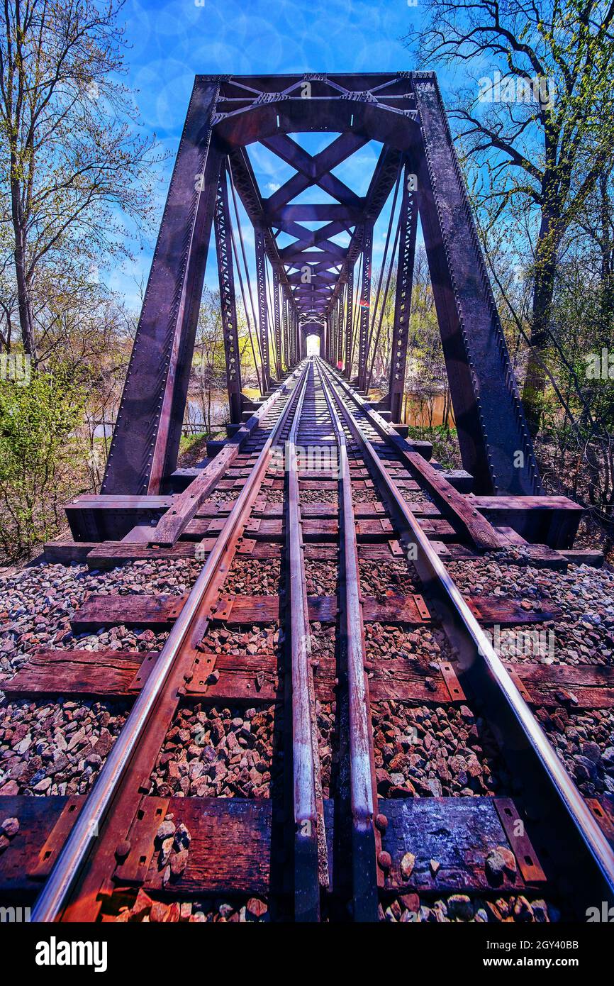Bridge for train tracks with circle spots Stock Photo - Alamy