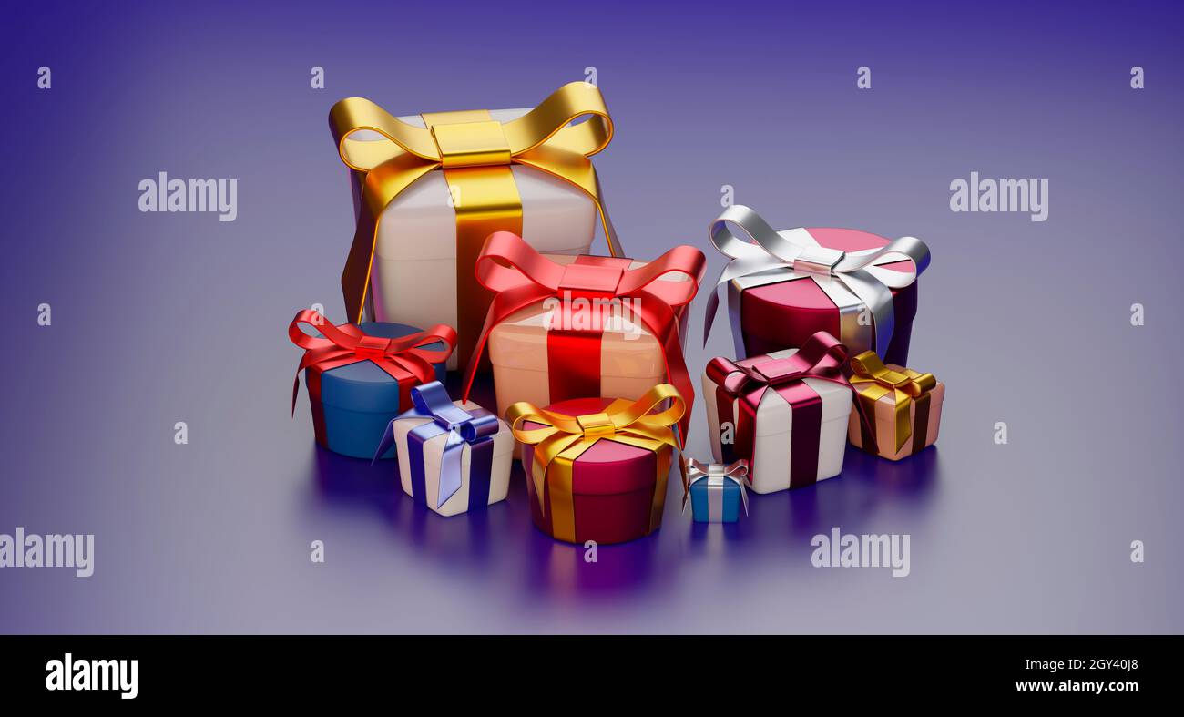3d rendering of bright gift boxes Stock Photo - Alamy