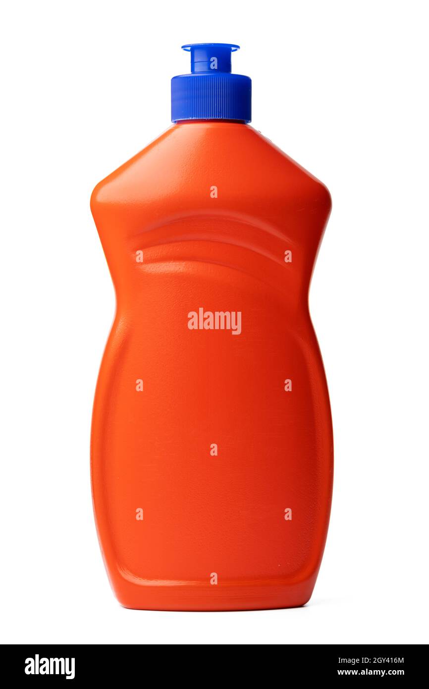Orange plastic bottle of liquid detergent isolated on white Stock Photo ...