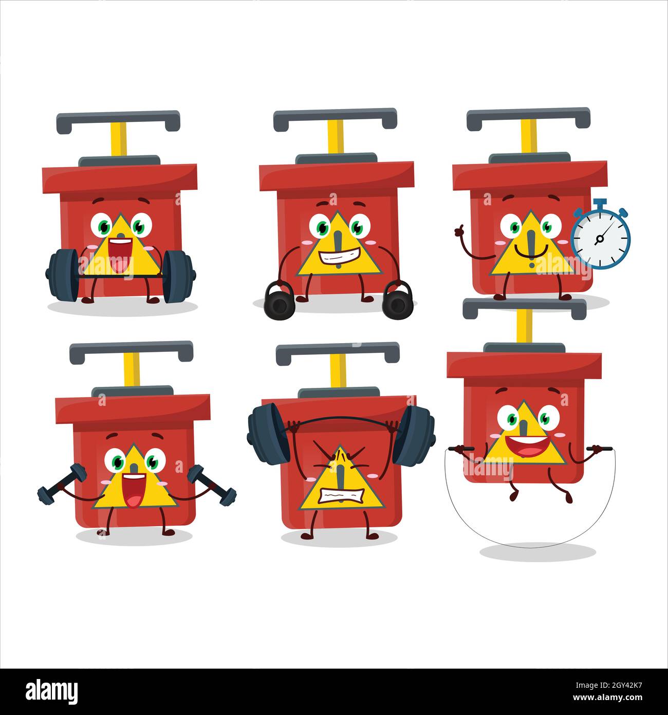 A healthy dynamite blasting machine cartoon style trying some tools on ...