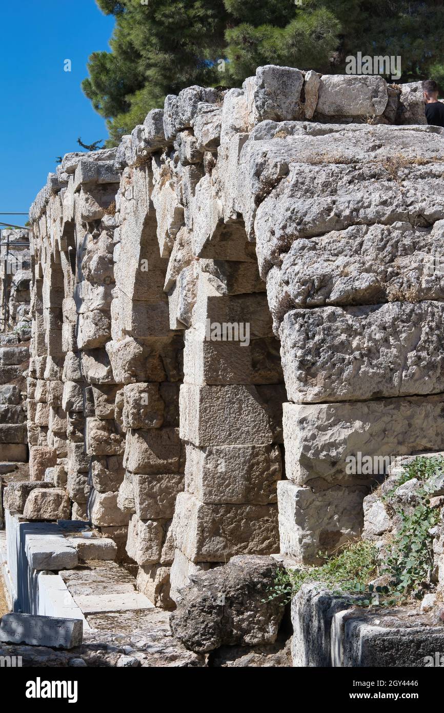 Acropolis, Parthenon, ancient marble ruins at the foot of the Acropolis ...