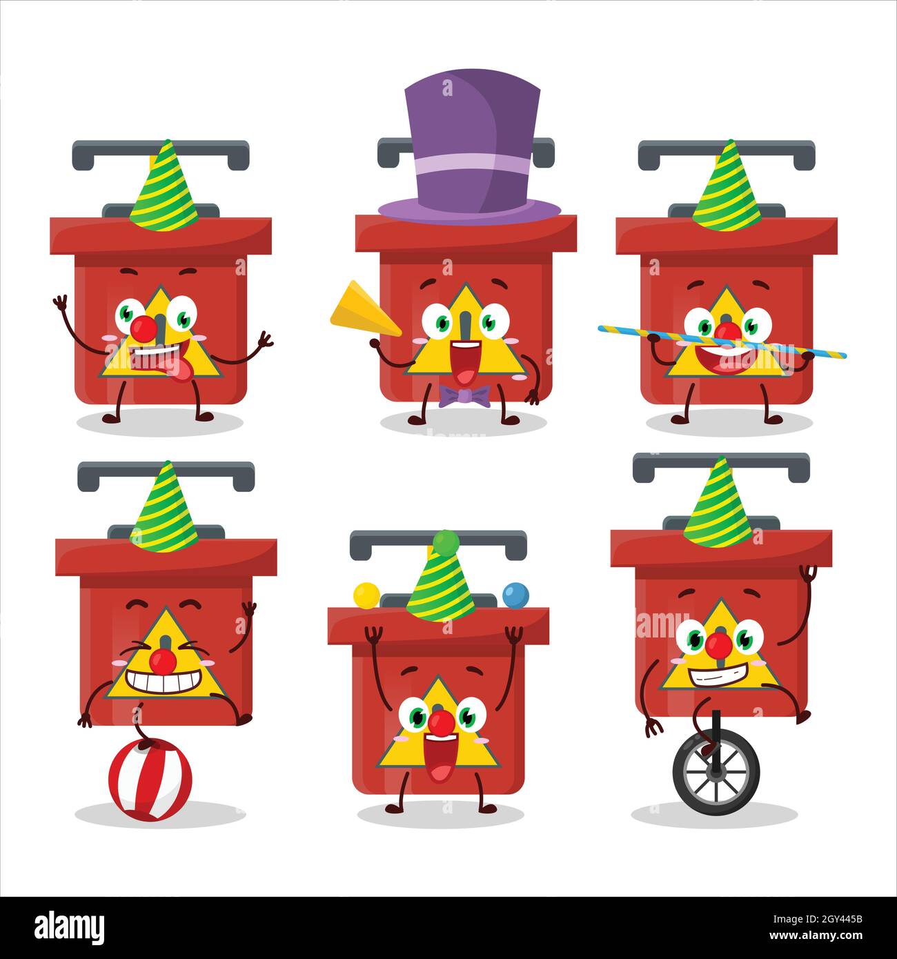 Cartoon character of dynamite blasting machine with various circus ...