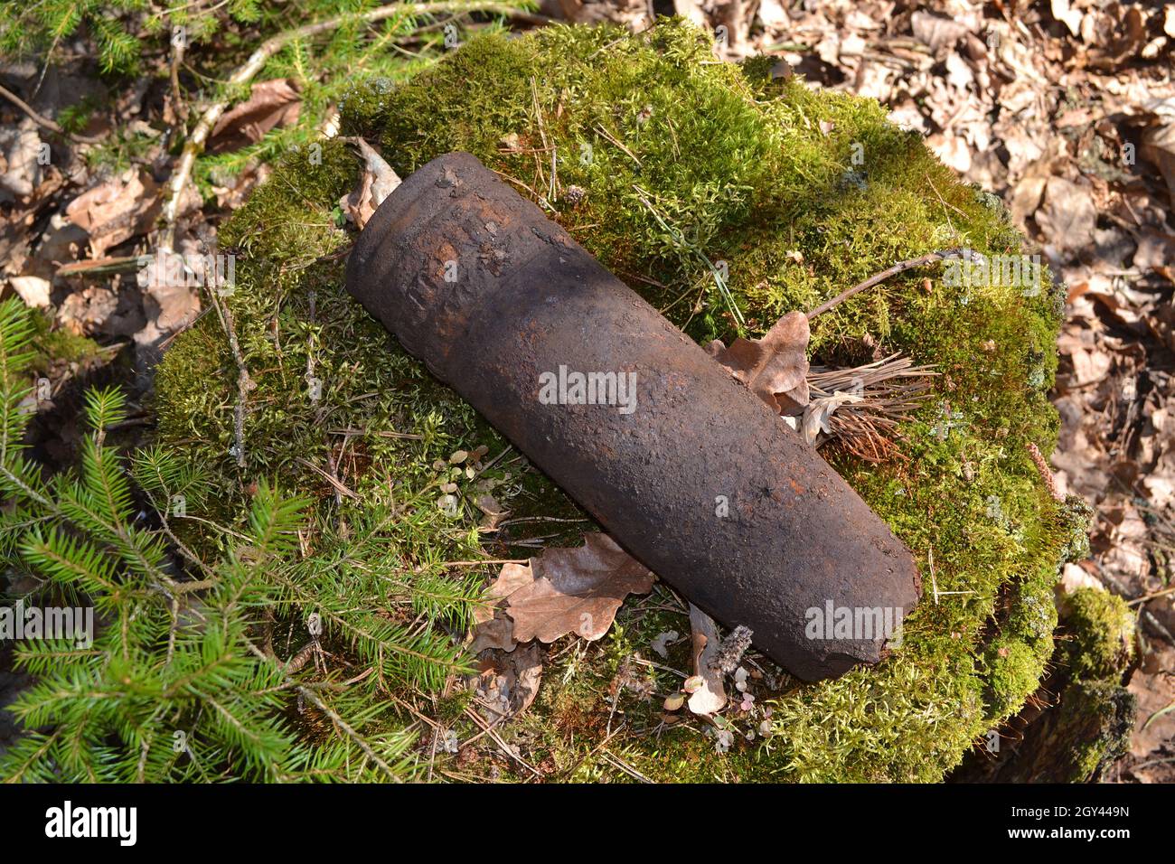 Concept of historical danger: rusty whizzbang high explosive of the ...