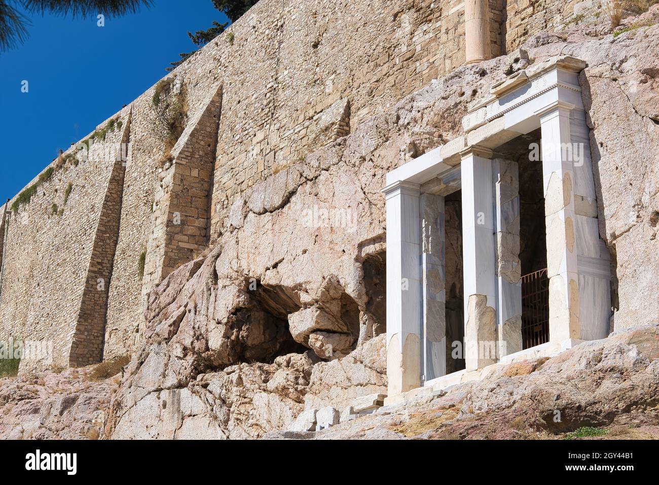 Acropolis, Parthenon, ancient marble ruins at the foot of the Acropolis ...