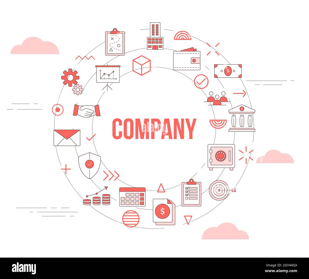 company business concept with icon set template banner and circle round shape vector ...