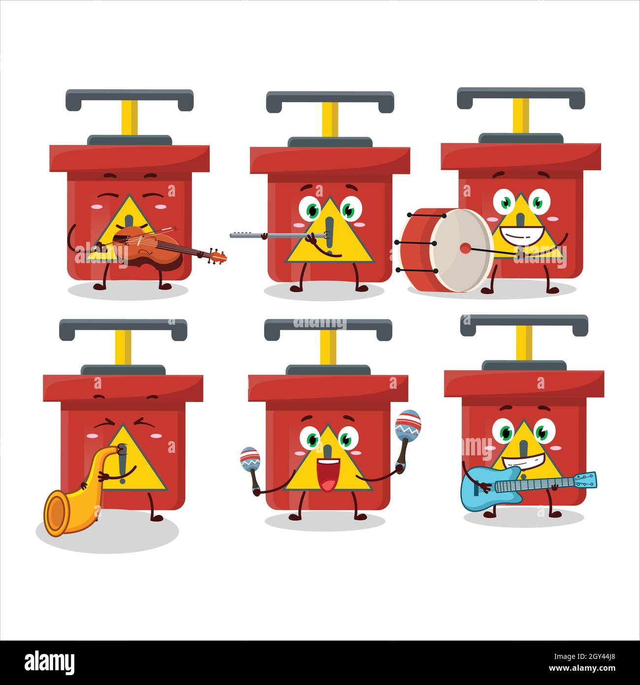Cartoon character of dynamite blasting machine playing some musical ...