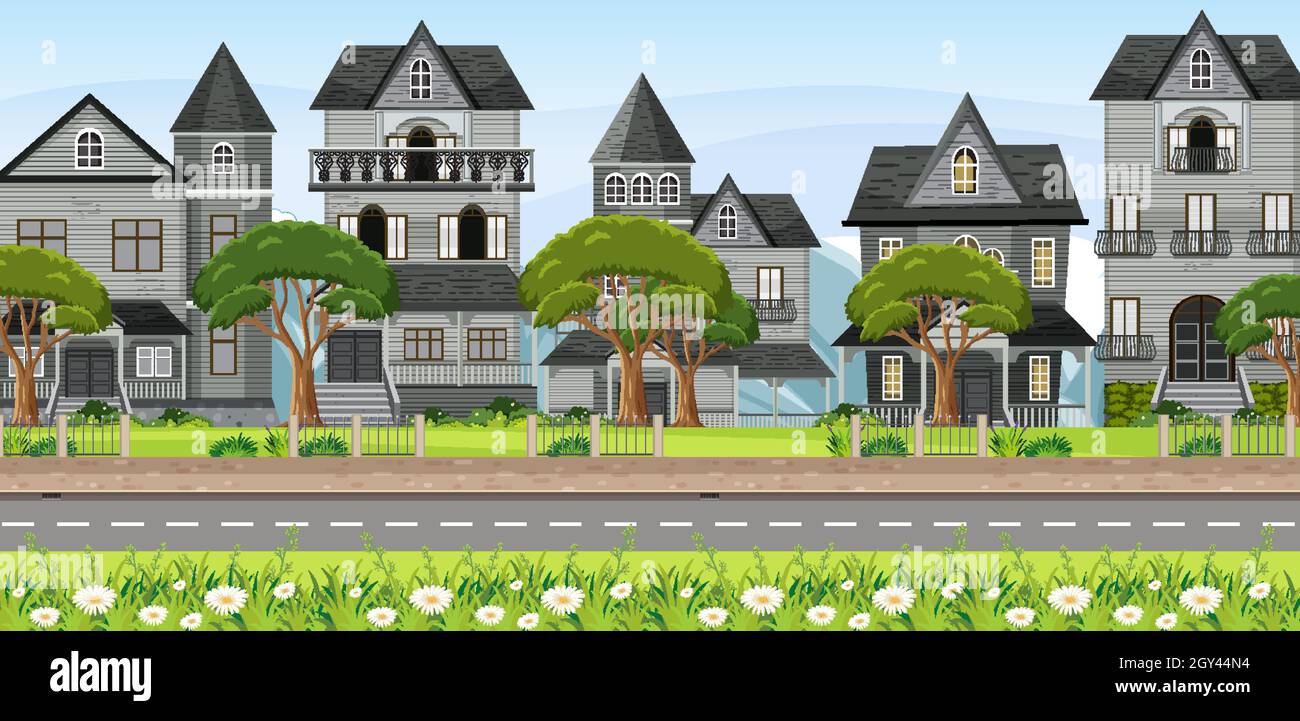 Scene with many colonial buildings at daytime illustration Stock Vector ...
