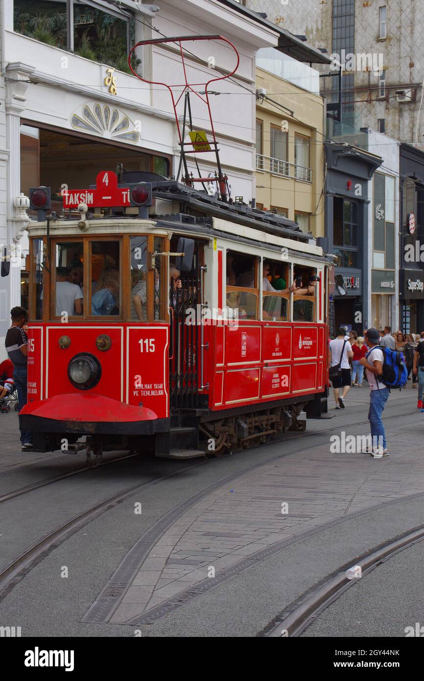 Istanbul - Turkey - The famous red tram of Taksim square Stock Photo ...
