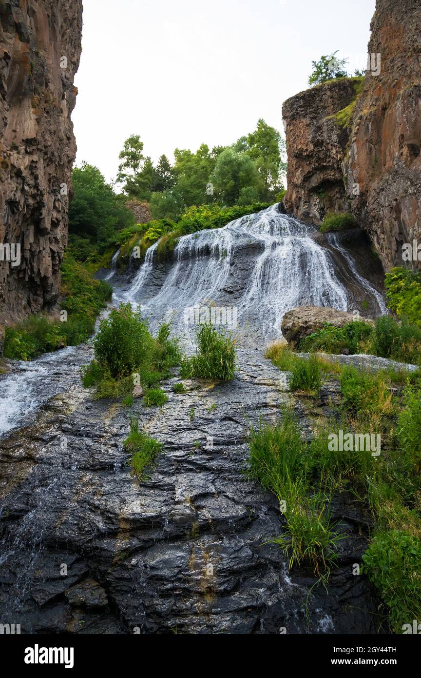 Jermuk waterfall on Arpa river in Armenia. Waterfall and rock Stock ...