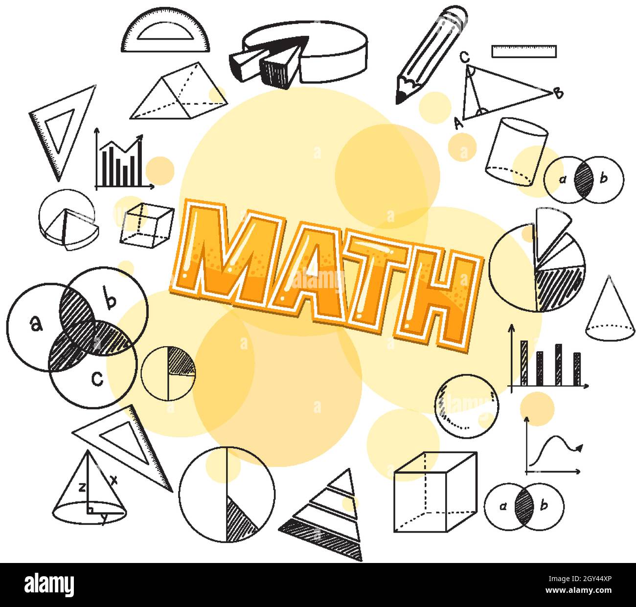 A yellow Mathematics font icon with doodle symbol illustration Stock ...