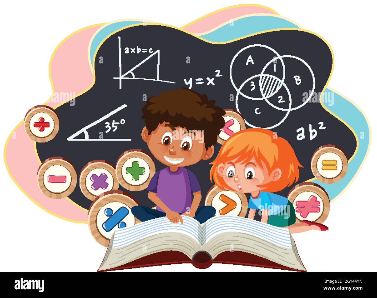 Children learning math with math symbol and icon illustration Stock ...