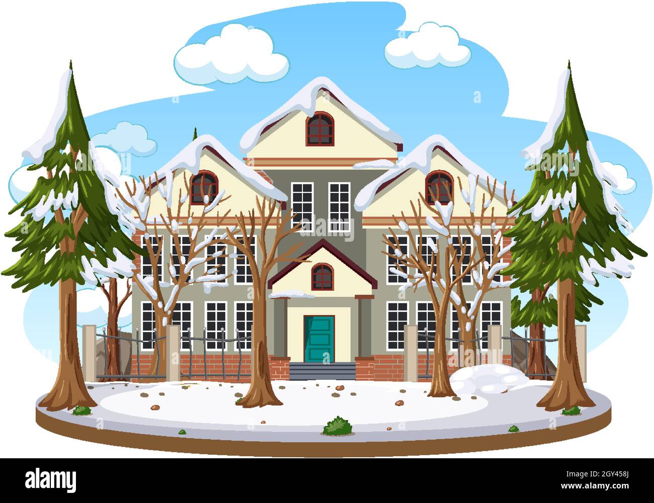 Isolated house exterior in winter time illustration Stock Vector Image ...