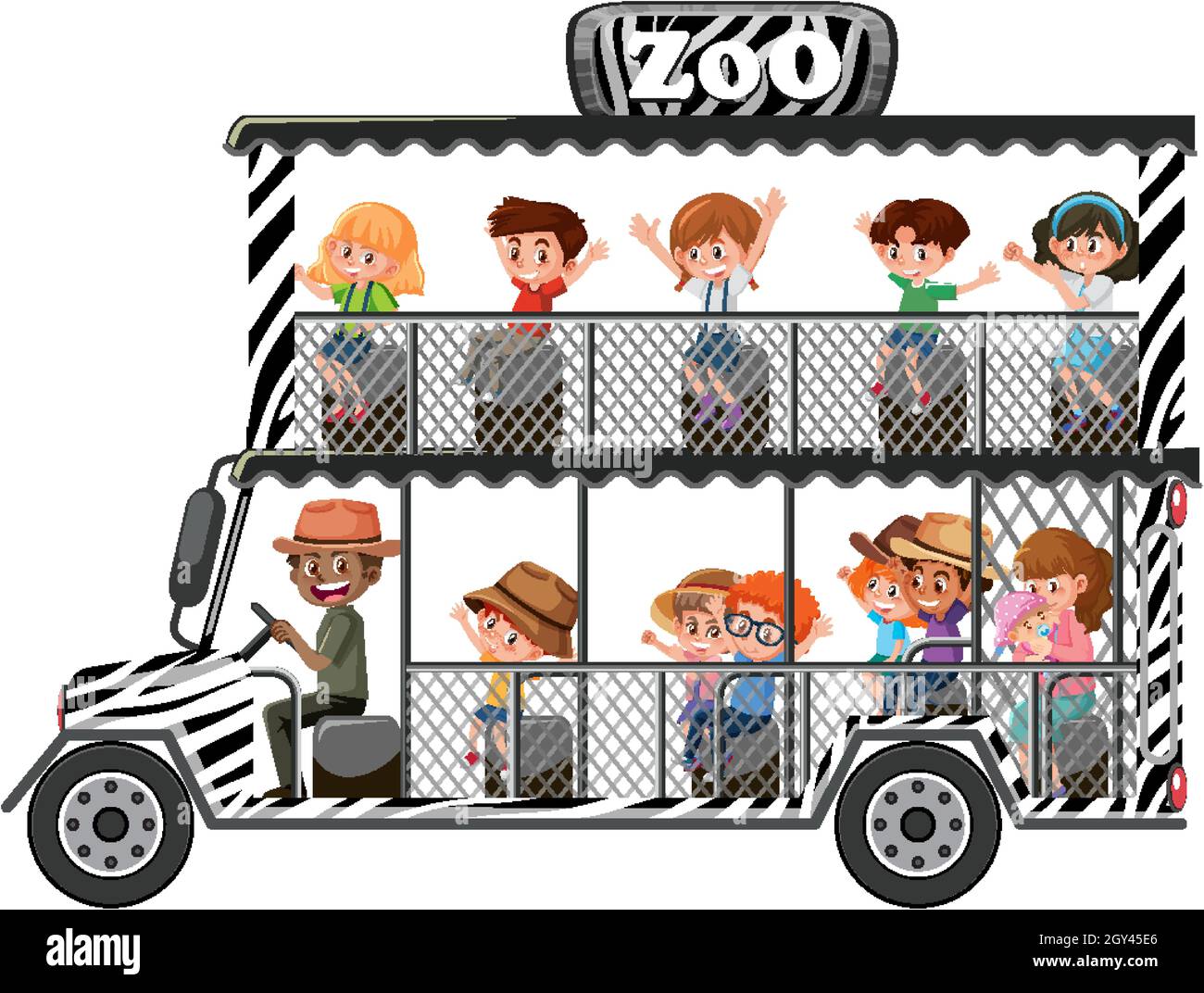 Zoo concept with children on tourist car isolated on white background ...
