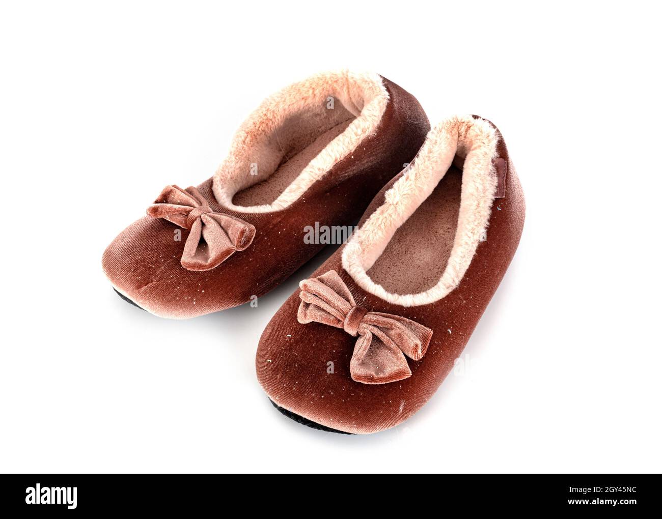 pink slippers in front of white background Stock Photo - Alamy