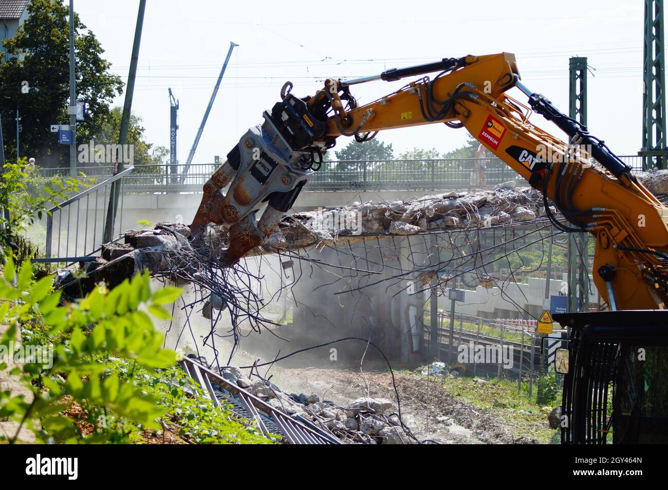 FRANKFURT, GERMANY - Jul 20, 2021: Demolition of a pedestrian bridge at ...