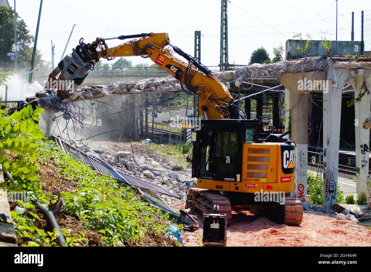FRANKFURT, GERMANY - Jul 20, 2021: Demolition of a pedestrian bridge at ...