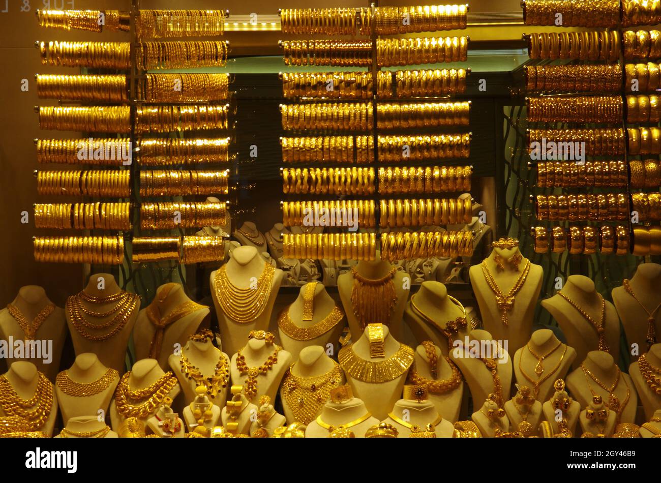 Istanbul - Turkey - Variety of jewels on display in a showcase of the ...