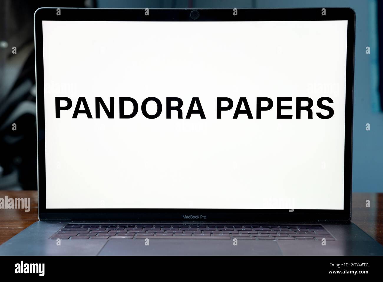 Screen with Pandora papers inscription. Pandora Papers is 11.9 million ...