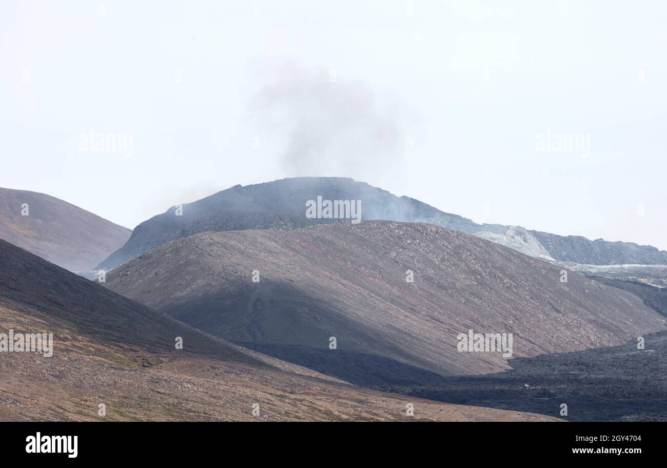 Fagradalsfjall volcano spitting smoke, summer of 2021 Stock Photo - Alamy