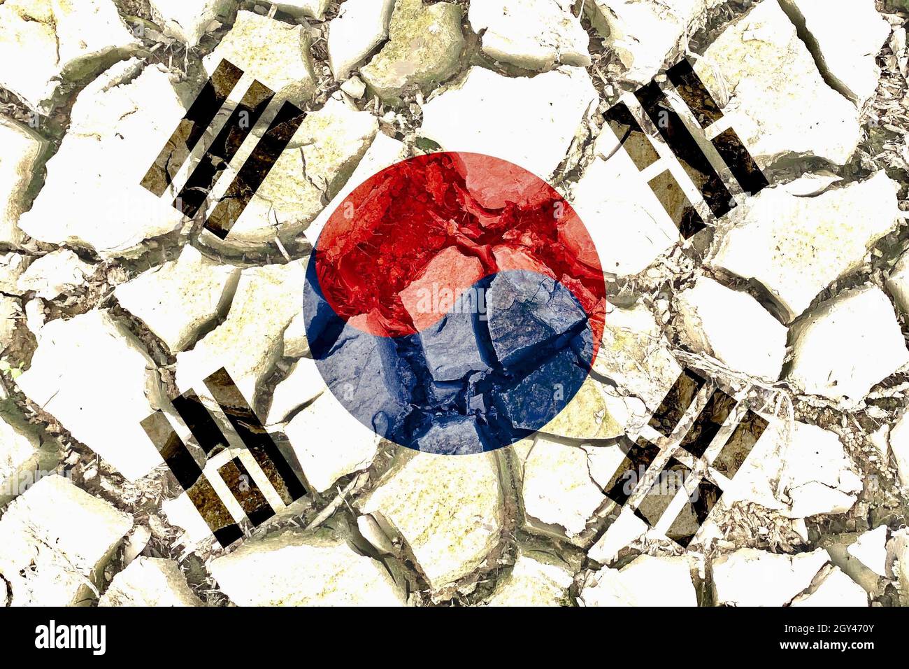 Grunge South Korea flag isolated on dry cracked ground background Stock ...