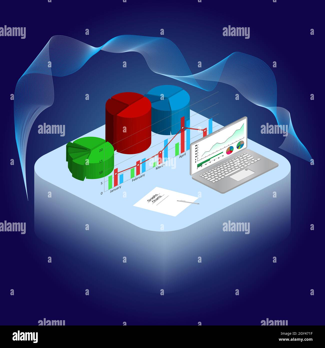 Isometric futuristic 3d infographics with charts and graphs. The ...