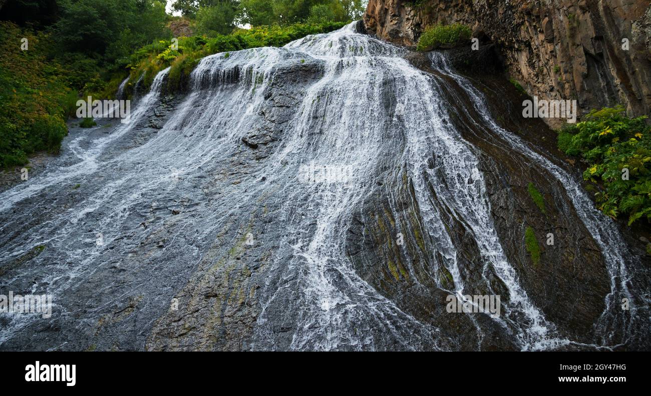 Jermuk waterfall on Arpa river in Armenia. Waterfall and rock Stock ...
