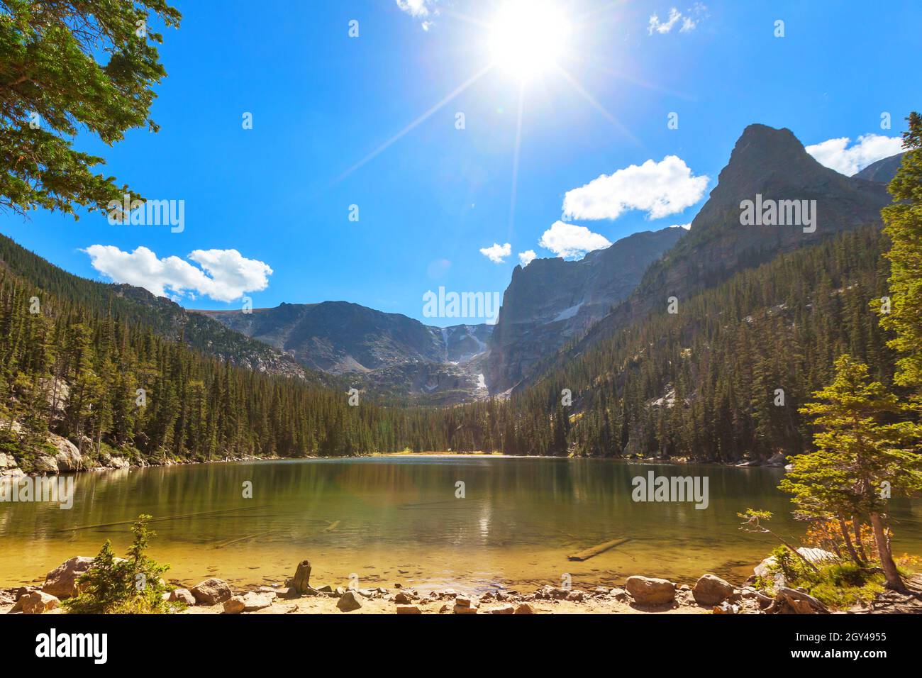 Serenity lake in the mountains in summer season. Beautiful natural ...