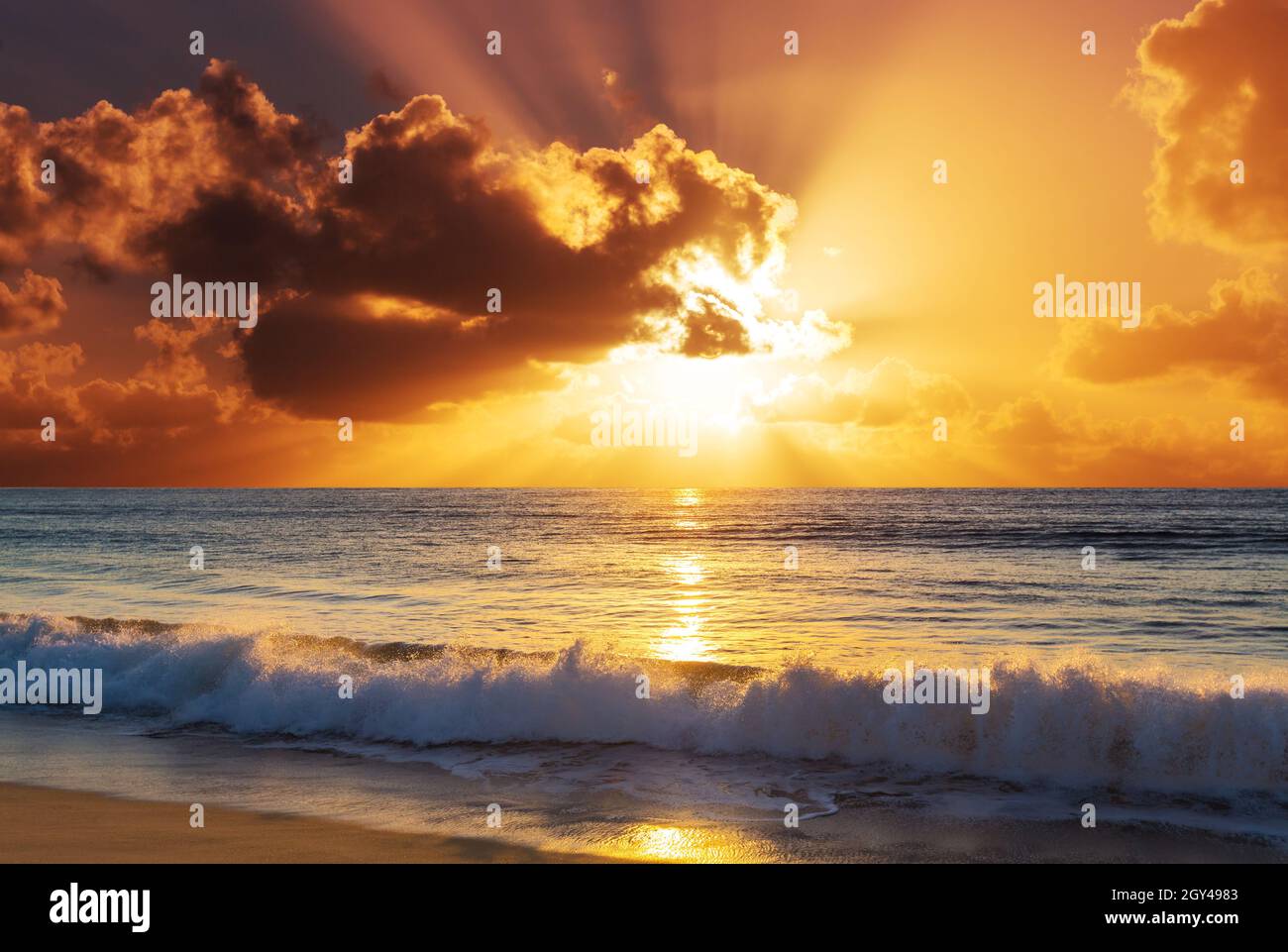 Scenic colorful sunset at the sea coast. Good for wallpaper or ...