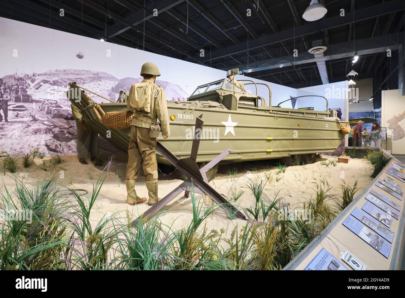A diorama of a beach landing of a Duck boat, DUKW, during D-Day, WWII ...