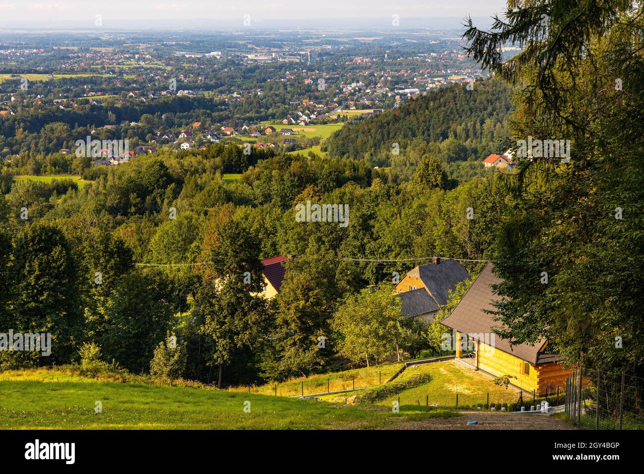 Andrychow, Poland - August 29, 2020: Panoramic view of northern slope ...