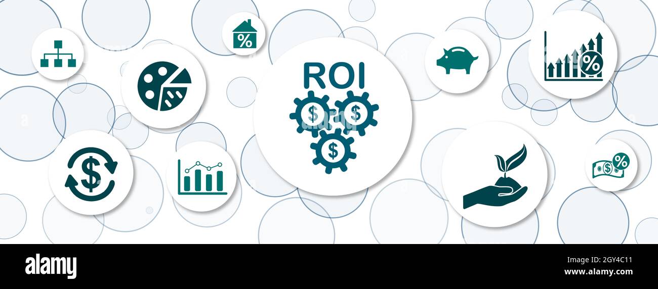 Concept of roi with icons on circles Stock Photo - Alamy
