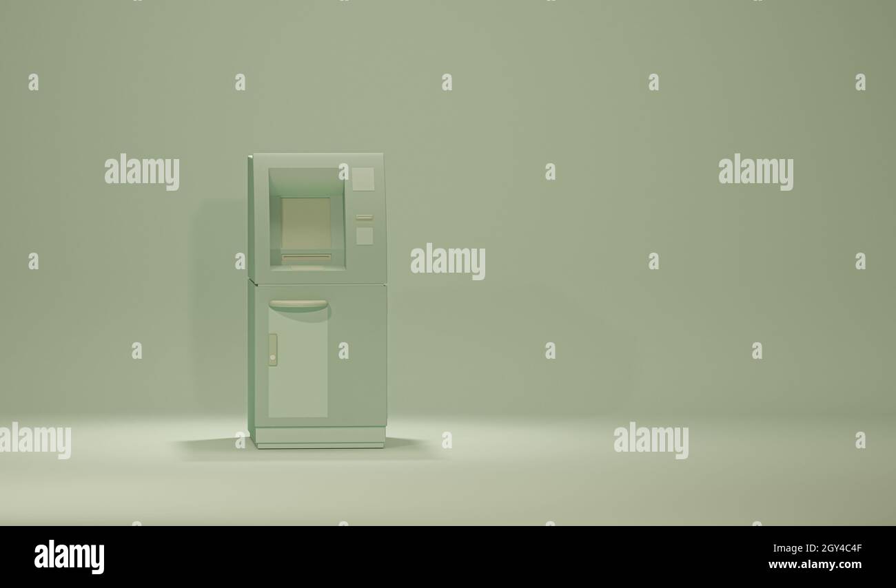 ATM machine business technology with pastel green background. Minimal ...