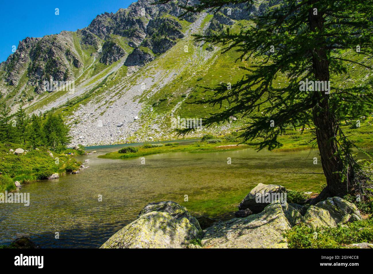 Beautiful lake of Arpy in Val Aoste in Italy Stock Photo - Alamy