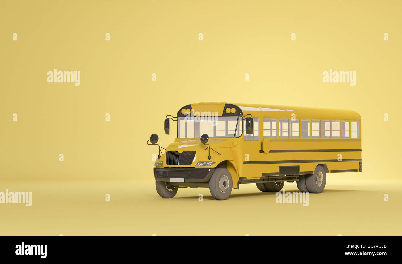 School bus isolated on pastel yellow background, concept of going back ...
