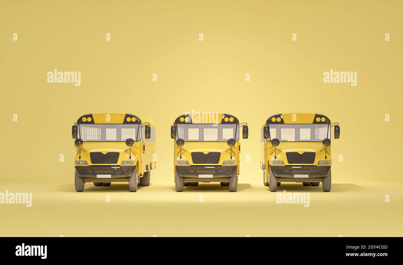 School bus isolated on pastel yellow background, concept of going back ...