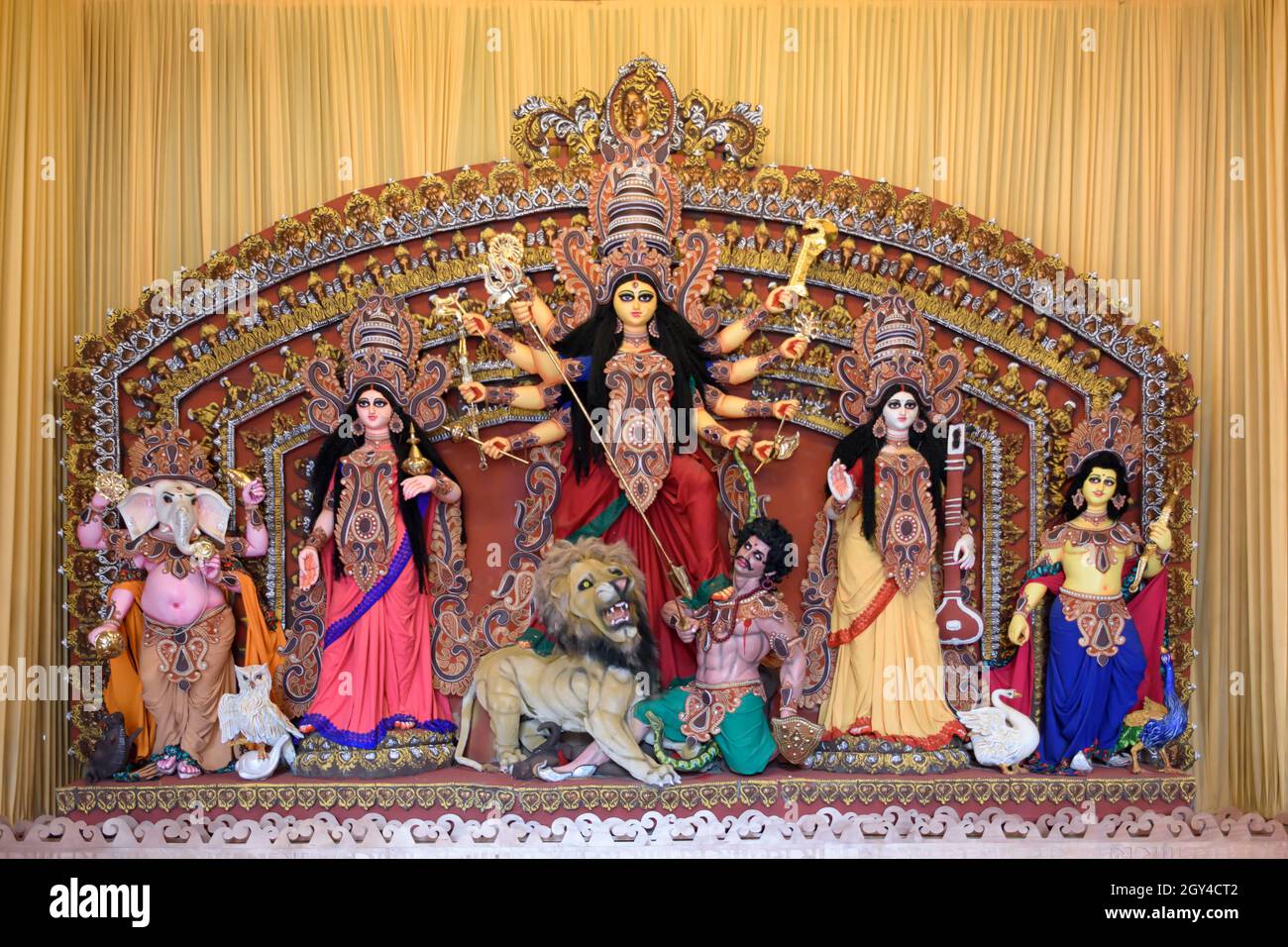 Goddess Durga idol decorated at puja pandal in Kolkata, West Bengal ...