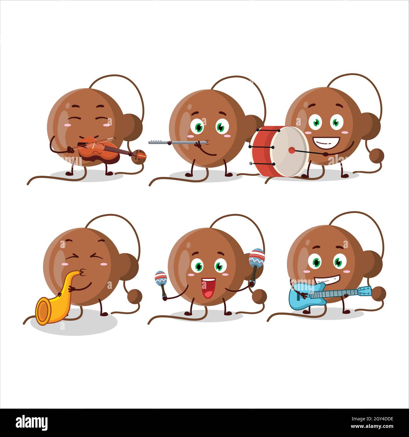 Cartoon character of firecracker ball playing some musical instruments ...