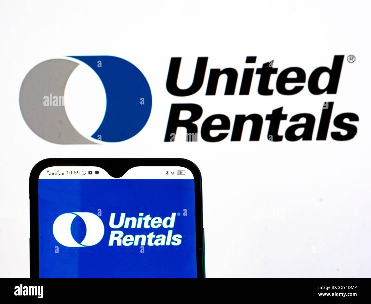 In this photo illustration United Rentals, Inc. logo seen displayed on ...