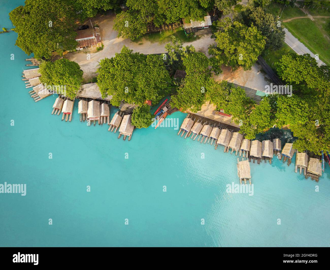 Aerial view blue water river, Top view sea blue lagoon pond water from ...