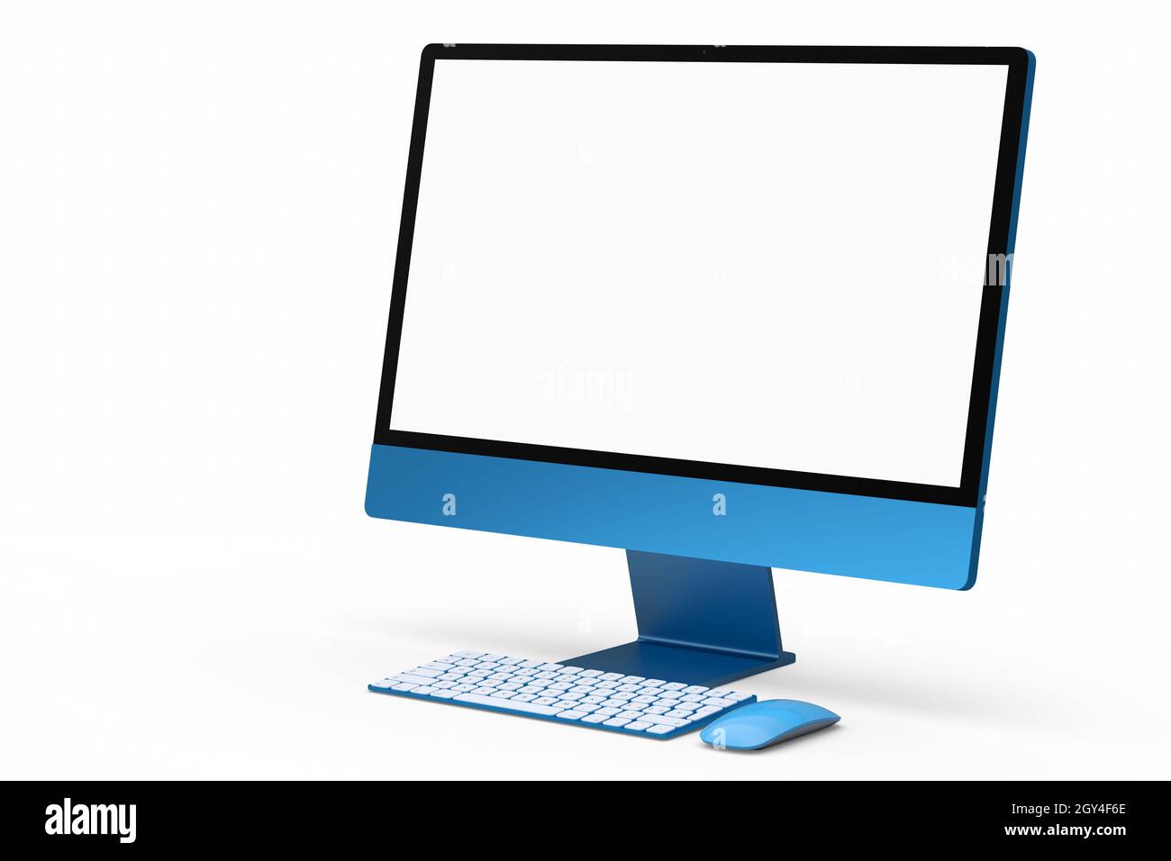 Realistic blue computer screen display with keyboard and mouse isolated ...