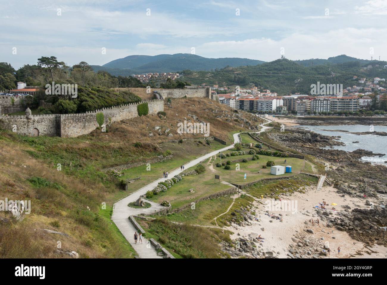 View of the Monterreal Castle of Baiona, housing Parador, fortress ...