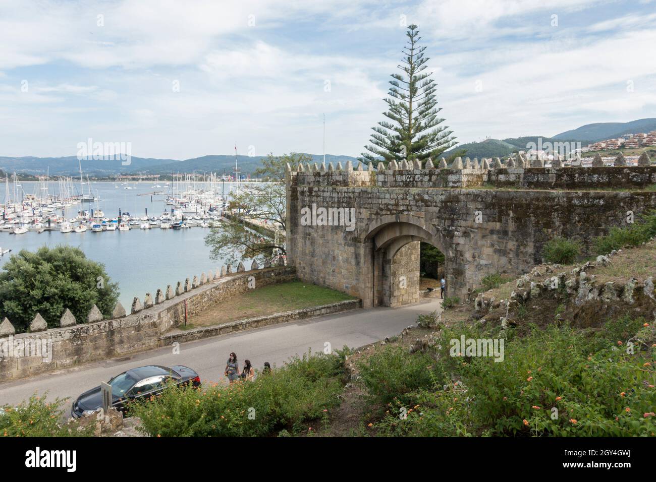 View of the Monterreal Castle of Baiona, housing Parador, fortress ...