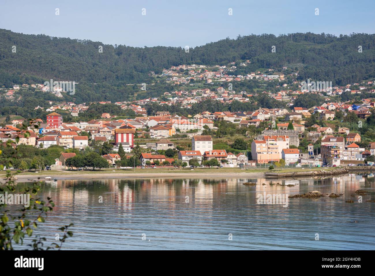 The coastal town of Moaña, ensenada of Meira, Pontevedra, Galicia ...