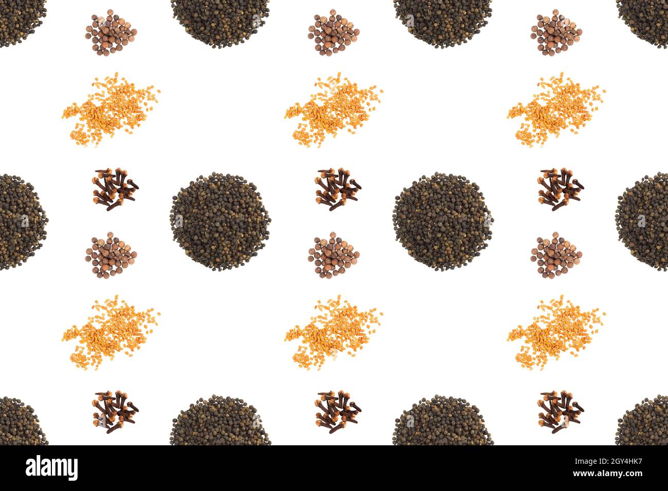 Seamless spice pattern with heaps of black pepper, fenugreek, cloves ...