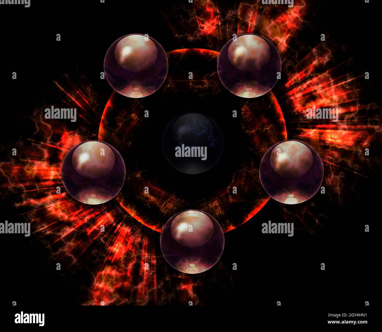 abstract background with shiny metallic spheres forming an arcane ...